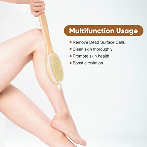 Shower Brush with Soft and Stiff Bristles, Long Handle Back Brush Dual-Sided, Wet & Dry Brush for Cellulite and Lymphatic