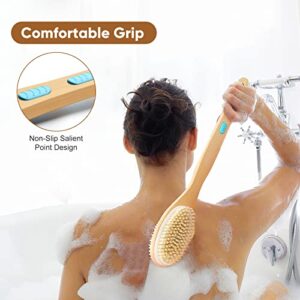 Shower Brush with Soft and Stiff Bristles, Long Handle Back Brush Dual-Sided, Wet & Dry Brush for Cellulite and Lymphatic