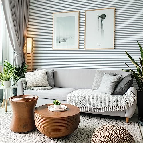 Striped Wallpaper Peel and Stick Wallpaper Boho Contact Paper for Cabinets Grey and White Wallpaper Line Modern Wallpaper for Bedroom Self-Adhesive Removable Wallpaper Boy Room Shelf Liner 17.3“×78.7”