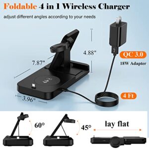 MIUOLV Wireless Charger for Google Pixel Watch, 4 in 1 Foldable Wireless Charging Station for Google Pixel 7A/Fold/7/7 Pro/6/6 Pro/5/4/3/XL, Google Pixel Watch, Pixel Buds Pro with 18W Adapter