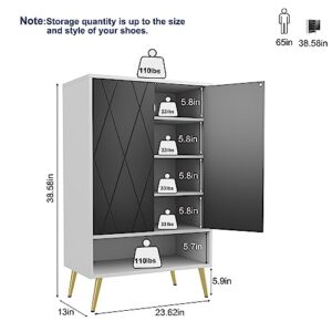 HOMEFORT Shoe Cabinet,15 Pairs Shoe Rack Organizer Cabinet, Freestanding Shoe Storage Cabinet for Narrow Entryway Closet,6-Tier Modern Shoe Organizer with Double Doors and Adjustable Shelf (White)