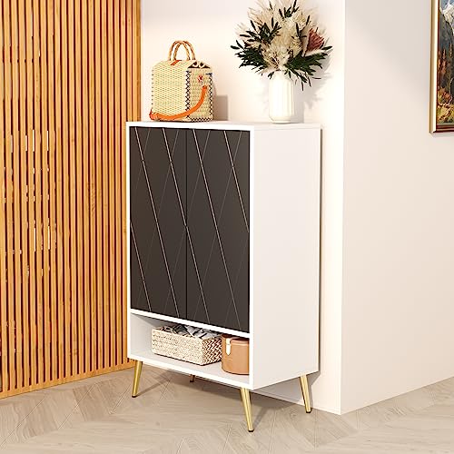 HOMEFORT Shoe Cabinet,15 Pairs Shoe Rack Organizer Cabinet, Freestanding Shoe Storage Cabinet for Narrow Entryway Closet,6-Tier Modern Shoe Organizer with Double Doors and Adjustable Shelf (White)