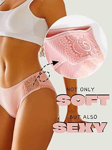 FINETOO Womens Cotton Underwear Sexy Lace Bikini Panties Low Rise Soft Stretch ladies Cotton Cheeky Hipster 4 Pack(4A,M)