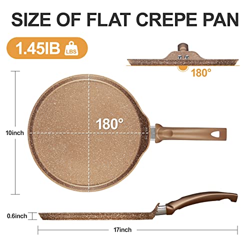 Innerwell Nonstick Crepe Pan, Granite Coating Flat Skillet Dosa Tawa Tortilla Pan, 10 inch Pancake Griddle Roti Pan With Stay-Cool Handle, Induction Compatible, PFOA Free