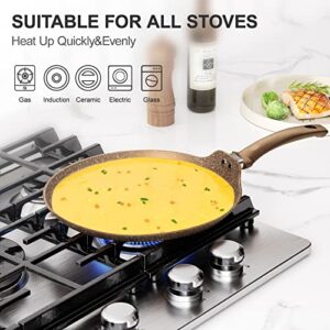 Innerwell Nonstick Crepe Pan, Granite Coating Flat Skillet Dosa Tawa Tortilla Pan, 10 inch Pancake Griddle Roti Pan With Stay-Cool Handle, Induction Compatible, PFOA Free