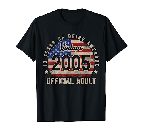 American Flag 18 Years of Being Awesome 2005 18th Birthday T-Shirt