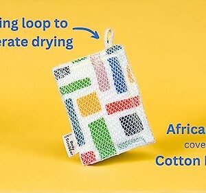 Premium Exfoliating Pad, Scrub, Body Scrubber, Dual-Sided with African Net/Cotton Flannel and Terry Cloth – Bath Shower Sponge-Gets You Clean, Not Just applying Soap – 24 Random Designs (2-Pack)