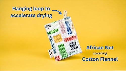 Premium Exfoliating Pad, Scrub, Body Scrubber, Dual-Sided with African Net/Cotton Flannel and Terry Cloth – Bath Shower Sponge-Gets You Clean, Not Just applying Soap – 24 Random Designs (2-Pack)