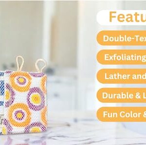 Premium Exfoliating Pad, Scrub, Body Scrubber, Dual-Sided with African Net/Cotton Flannel and Terry Cloth – Bath Shower Sponge-Gets You Clean, Not Just applying Soap – 24 Random Designs (2-Pack)