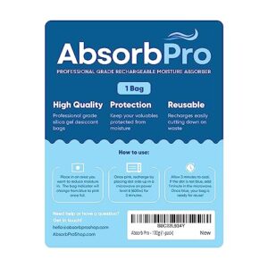 Absorb Pro - 100g (1-pack) Rechargeable Desiccant Pouch - Moisture Absorbing Bag - Dehumidifier for Bins, Totes, Safes, Cars, and Boats - Made from Silica Gel