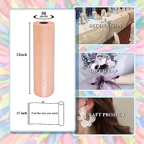 Blush Tulle Crystal Organza Fabric Rolls 12 Inch by 50 Yards (150 feet) Sheer Fabric for DIY Tutu Bow Baby Shower Birthday Party Wedding Decorations Christmas Craft Supplies