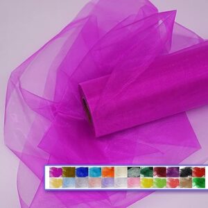 fuchsia organza tulle fabric rolls, crystal organza 12" by 50 yards (150 ft) sheer nylon silky shiny netting spool bolt for diy craft table runner wedding baby shower party decor (fuchsia)