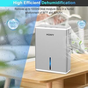 MORFY Dehumidifiers for Room, 85 OZ Water Tank (700 sq.ft) Dehumidifiers for Home Bathroom, Bedroom with Auto Shut Off and Drain Hose, Small Dehumidifier Quiet for Wardrobe,Closet,Trailer,RV