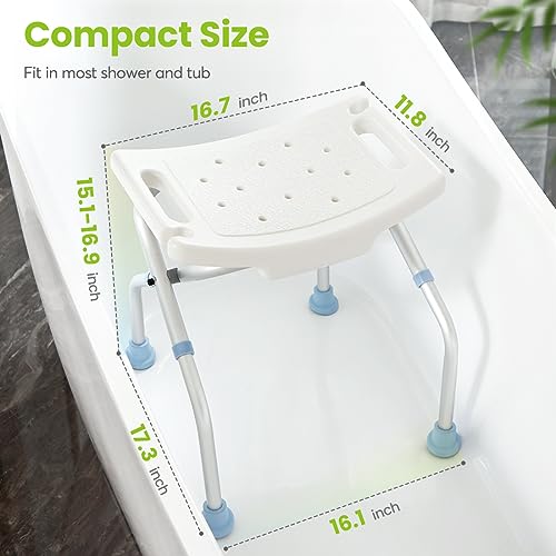 OasisSpace Folding Shower Chair for Inside Shower, 300lbs Portable Bathroom Seat Height Adjustable for Travel, Tool Free Collapsible Bath Stool Bench for Elderly, Senior, Handicap & Disabled