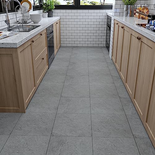 VaryStyle 12"x12" Grey Concrete Peel and Stick Floor Tiles 10-Pack Vinyl Flooring Waterproof Sticky Tiles for Floor Self Adhesive Removable Stick on Floor Tile for Kitchen Bathroom Basement Flooring