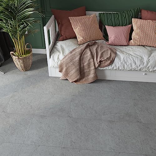 VaryStyle 12"x12" Grey Concrete Peel and Stick Floor Tiles 10-Pack Vinyl Flooring Waterproof Sticky Tiles for Floor Self Adhesive Removable Stick on Floor Tile for Kitchen Bathroom Basement Flooring