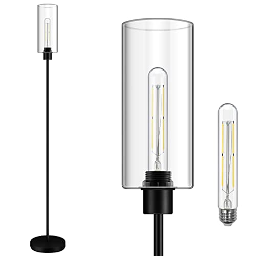 BoostArea Floor Lamp for Living Room, Modern Standing Lamp Stand Up Lamp with Glass Lampshade, 4W Bulb Included, Pole Lamp Tall Lamps for Bedroom, Living Room, Office, Kids Room, Reading