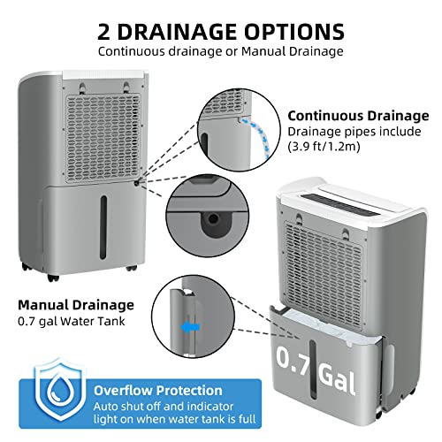 50-70 Pints 4,500 Sq. Ft. Home Dehumidifier for Large Room, Basement with Auto Shut off, Drain Hose, Reusable Filter Humidity Control for Bedroom, Bathroom