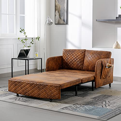 Antetek Sleeper Sofa Bed, 46-inch Faux Leather Loveseat Sleeper Sofa Couch with Pull-Out Bed, Small Love seat Sofa Single Bed with a Detachable Side Pocket for Living Room, Office, Coffee