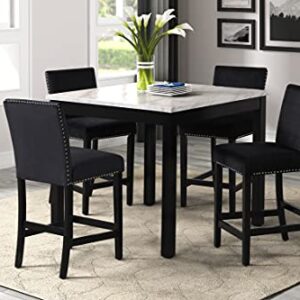 LCH 5-Piece Counter Height Set with One Faux Marble Dining Table and Four Upholstered-Seat Chairs for Kitchen and Living Room, Black