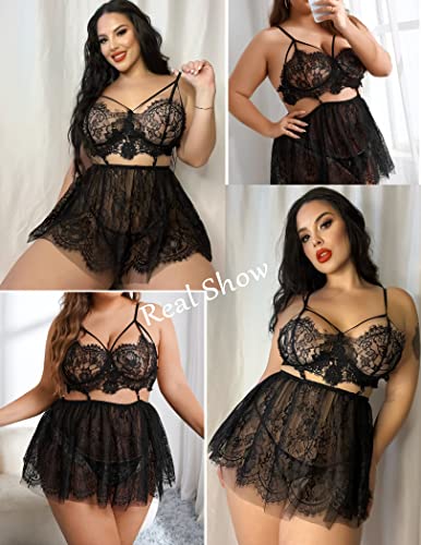 Avidlove Plus Size Lingerie For Women Babydoll Dress For Women Black XL/16W