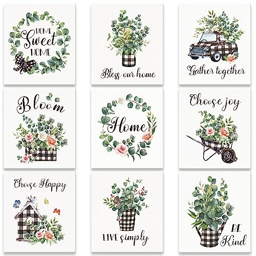 Norme 9 Pcs Swedish Kitchen Dishcloths Eucalyptus Leaves Dishcloth Swedish Dish Towels 8x7 Inch Decorative Kitchen Dishcloth Reusable Dishcloth Absorbent Drying Hand Towel