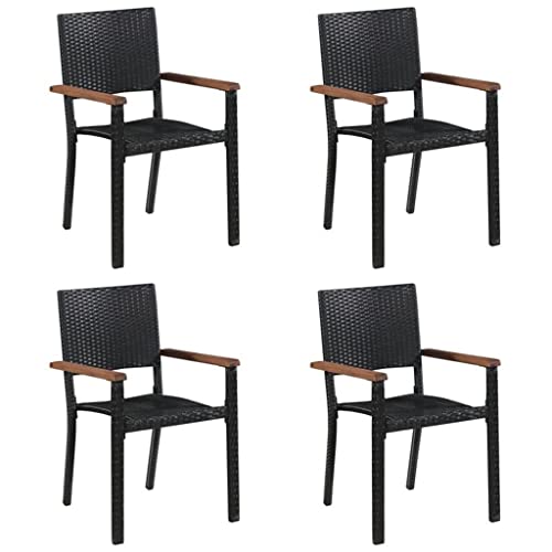 Walnut 5 Piece Garden Dining Set Outdoor Patio Resin Wickerwork Chairs and Wooden Table