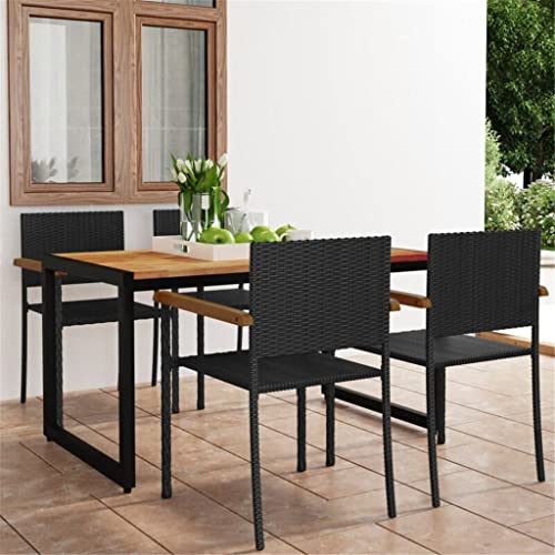 Walnut 5 Piece Garden Dining Set Outdoor Patio Resin Wickerwork Chairs and Wooden Table