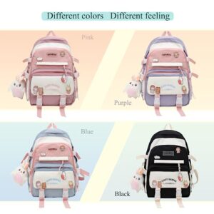 YJMKOI Kawaii Girl backpack with Cute Plush Doll Pendant Cute Elementary Schoolbag,Aesthetic Backpack for Teen Girls with Kawaii Pin (Blue)