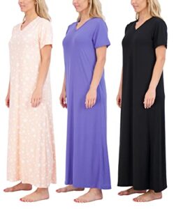 3 pack: womens short sleeve maxi crew v-neck nightgown long soft nightshirt women night gowns nightdress sleep lounge house dress sleepwear pajama tops pjs sexy sleeping ladies pj floor - set 5, xxl