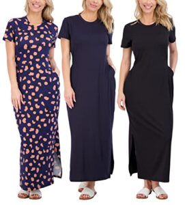 3 pack: womens long full short sleeve dress slit summer dresses t shirt women spring maxi midi pockets outfits casual vestidos para mujer sundress dresses cute flowy beach fashion trendy - set 9, l