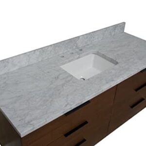 Kitchen Bath Collection Oslo 60-inch Floating Single Bathroom Vanity (Carrara/Walnut): Includes Walnut Cabinet with Authentic Italian Carrara Marble Countertop and White Ceramic Sink