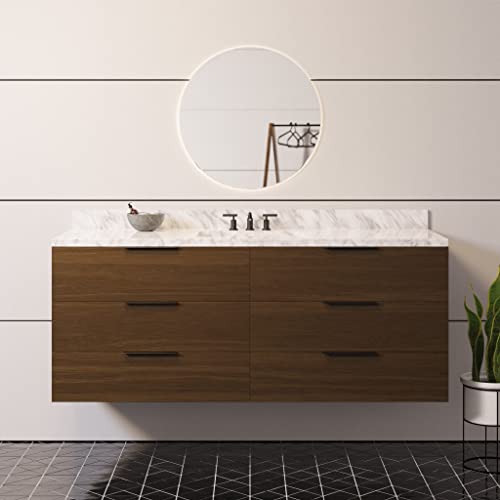 Kitchen Bath Collection Oslo 60-inch Floating Single Bathroom Vanity (Carrara/Walnut): Includes Walnut Cabinet with Authentic Italian Carrara Marble Countertop and White Ceramic Sink