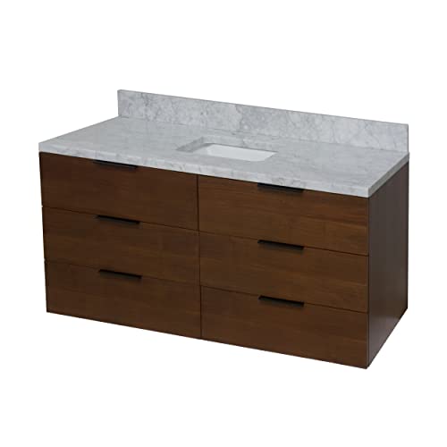 Kitchen Bath Collection Oslo 60-inch Floating Single Bathroom Vanity (Carrara/Walnut): Includes Walnut Cabinet with Authentic Italian Carrara Marble Countertop and White Ceramic Sink