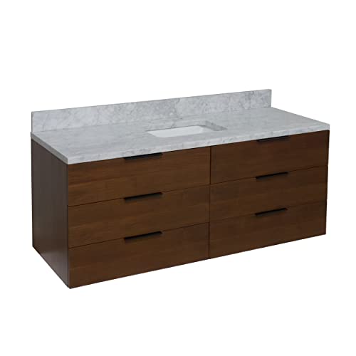 Kitchen Bath Collection Oslo 60-inch Floating Single Bathroom Vanity (Carrara/Walnut): Includes Walnut Cabinet with Authentic Italian Carrara Marble Countertop and White Ceramic Sink