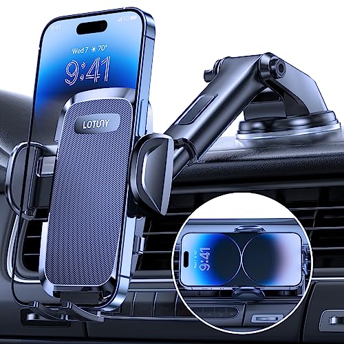 LOTUNY Universal Phone Mount for Car, [Powerful Suction] Hands-Free Cell Phone Holder Car, Phone Holder for Car Dashboard Windshield Air Vent, Compatible with iPhone 14 13 12 11 Pro Max All Phones