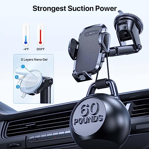 LOTUNY Universal Phone Mount for Car, [Powerful Suction] Hands-Free Cell Phone Holder Car, Phone Holder for Car Dashboard Windshield Air Vent, Compatible with iPhone 14 13 12 11 Pro Max All Phones