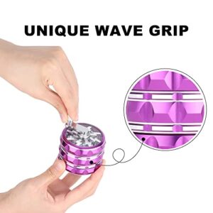 2.5" Hand Crank Aluminium Grinder with Clear Top, Purple and Silver