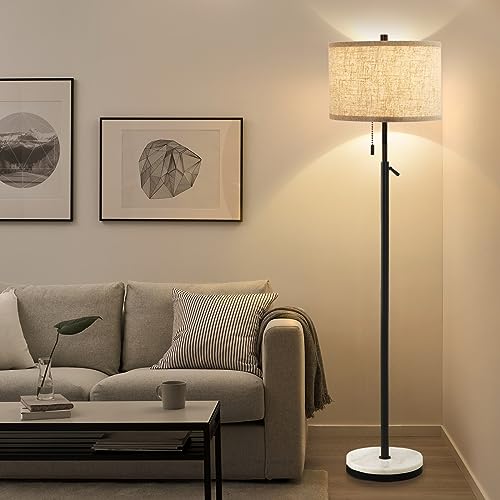 GyroVu Marble Floor Lamp, Adjustable Height Standing Lamp with Marble Base Tall Lamp with Pull Chain Switch Floor Lamps for Living Room, Bedroom & Office Bulbs Not Included(Black)