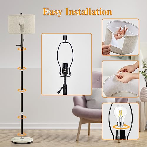 GyroVu Marble Floor Lamp, Adjustable Height Standing Lamp with Marble Base Tall Lamp with Pull Chain Switch Floor Lamps for Living Room, Bedroom & Office Bulbs Not Included(Black)