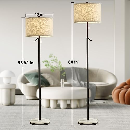 GyroVu Marble Floor Lamp, Adjustable Height Standing Lamp with Marble Base Tall Lamp with Pull Chain Switch Floor Lamps for Living Room, Bedroom & Office Bulbs Not Included(Black)