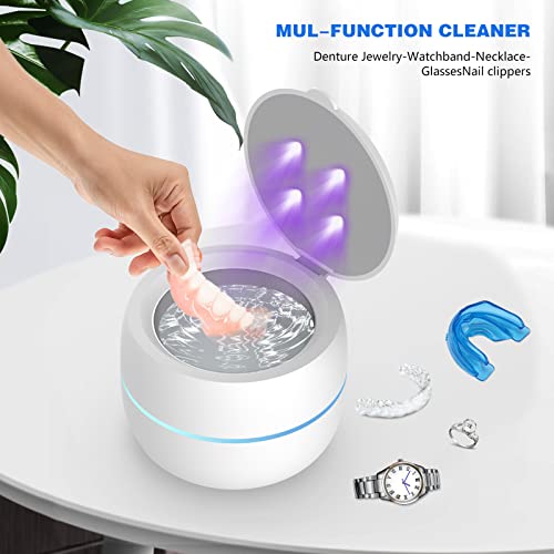 Voraiya®Retainer Cleaner, Ultrasonic Cleaner for Dentures, Aligner, Whitening Trays, Night Dental Mouth Guard,Ultrasonic Jewelry Cleaner Machine,5 minutes/10 Minutes Automatic Timed Shutdown(White-1)