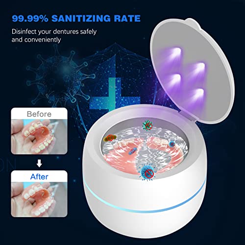 Voraiya®Retainer Cleaner, Ultrasonic Cleaner for Dentures, Aligner, Whitening Trays, Night Dental Mouth Guard,Ultrasonic Jewelry Cleaner Machine,5 minutes/10 Minutes Automatic Timed Shutdown(White-1)