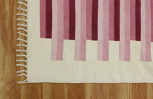 Casavani Hand Block Printed Boho Area Rug Hand Made Striped Tassel Rug Cotton Easy Washable Rugs Floor Carpet for Doormat Entryway Living Room Bedroom Hallway Balcony 10x16 Feet