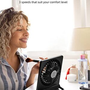 Koonie USB Fan, Strong Wind Ultra Quiet Small Desk Fan 220° Tilt Folding 3 Speeds Adjustable USB-C Powered Personal Fan for Home Office Desktop Black