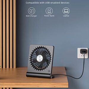 Koonie USB Fan, Strong Wind Ultra Quiet Small Desk Fan 220° Tilt Folding 3 Speeds Adjustable USB-C Powered Personal Fan for Home Office Desktop Black