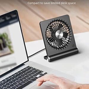 Koonie USB Fan, Strong Wind Ultra Quiet Small Desk Fan 220° Tilt Folding 3 Speeds Adjustable USB-C Powered Personal Fan for Home Office Desktop Black