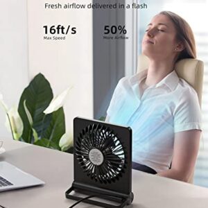 Koonie USB Fan, Strong Wind Ultra Quiet Small Desk Fan 220° Tilt Folding 3 Speeds Adjustable USB-C Powered Personal Fan for Home Office Desktop Black