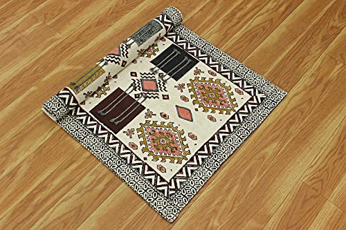 Casavani Beige, Black Tribal Cotton Hand Made Rug, Home Decorative Bohemian Kilim Rug Hand Woven Rag Rug Entryway for Living Room Laundry Room Dormat Bed Room Bathroom 4x10 Feet Runner