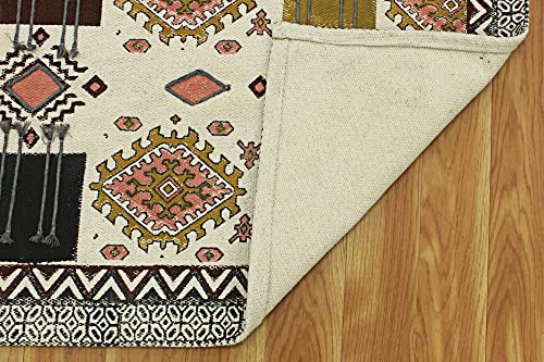 Casavani Beige, Black Tribal Cotton Hand Made Rug, Home Decorative Bohemian Kilim Rug Hand Woven Rag Rug Entryway for Living Room Laundry Room Dormat Bed Room Bathroom 4x10 Feet Runner